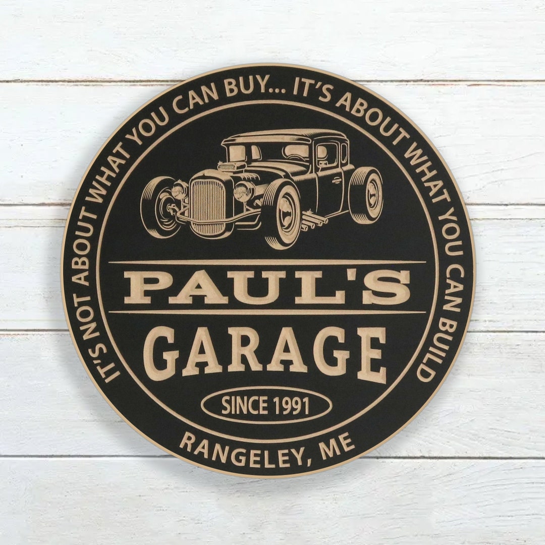 Hot Rod Garage Name Sign / Personalized Garage Sign / Carved Wood Sign ...