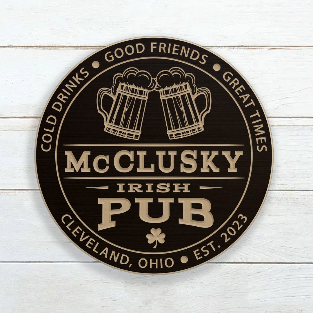 Irish Pub Bar Sign With Beer Mugs and Name / Personalized Basement Pub ...
