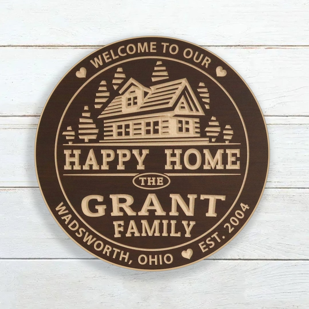 Happy Home Sign / Personalized Cabin Sign / Carved Wood Sign / Custom ...