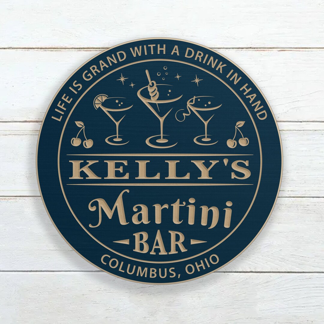 Martini Bar Sign With Name / Personalized Martini Bar Sign / Carved ...