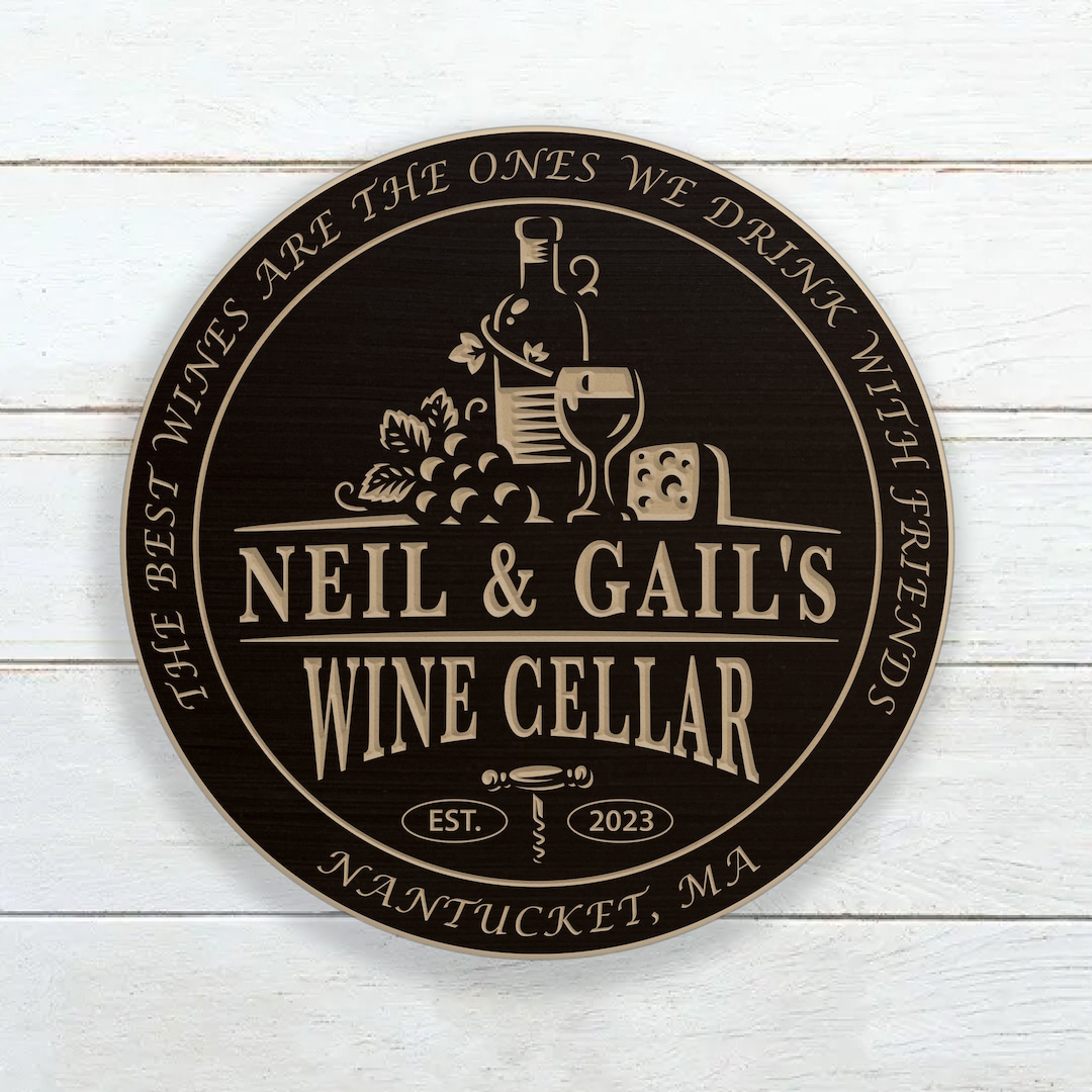 Wine Cellar Sign With Name / Personalized Wine Bar Sign / Carved Wood ...