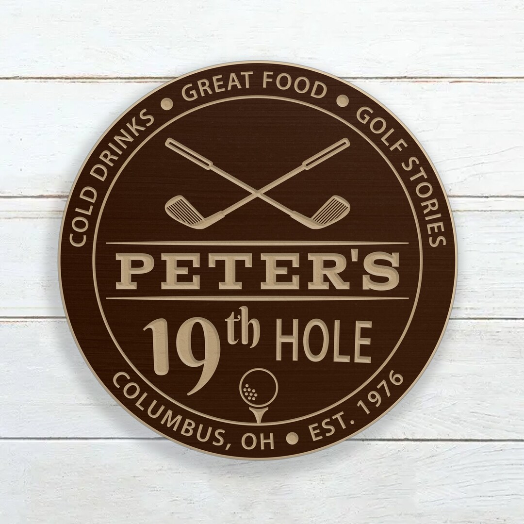 19th Hole Bar Sign With Golf Clubs and Name / Personalized Golf Bar ...
