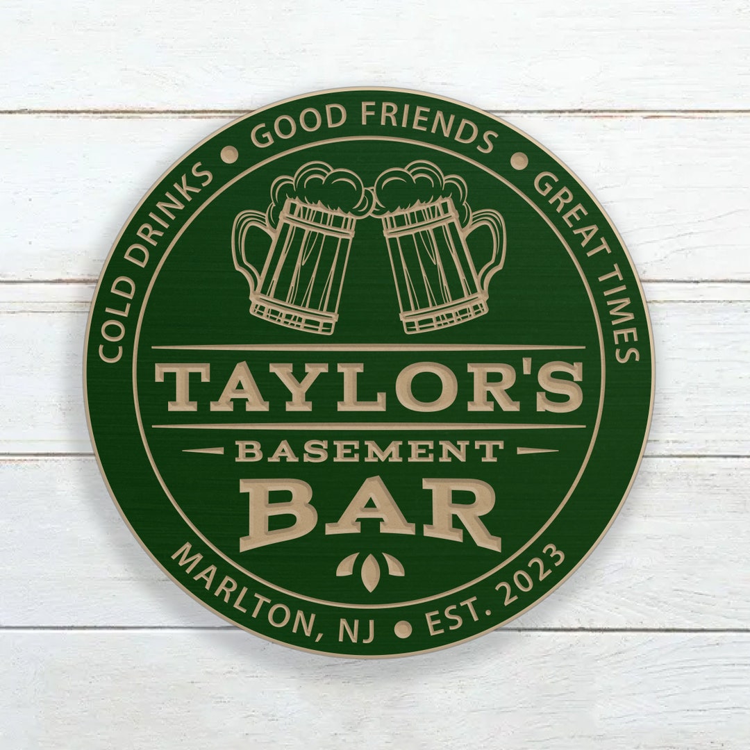 Personalized Basement Bar Sign | Custom Round Bar Sign With Beer Mugs ...