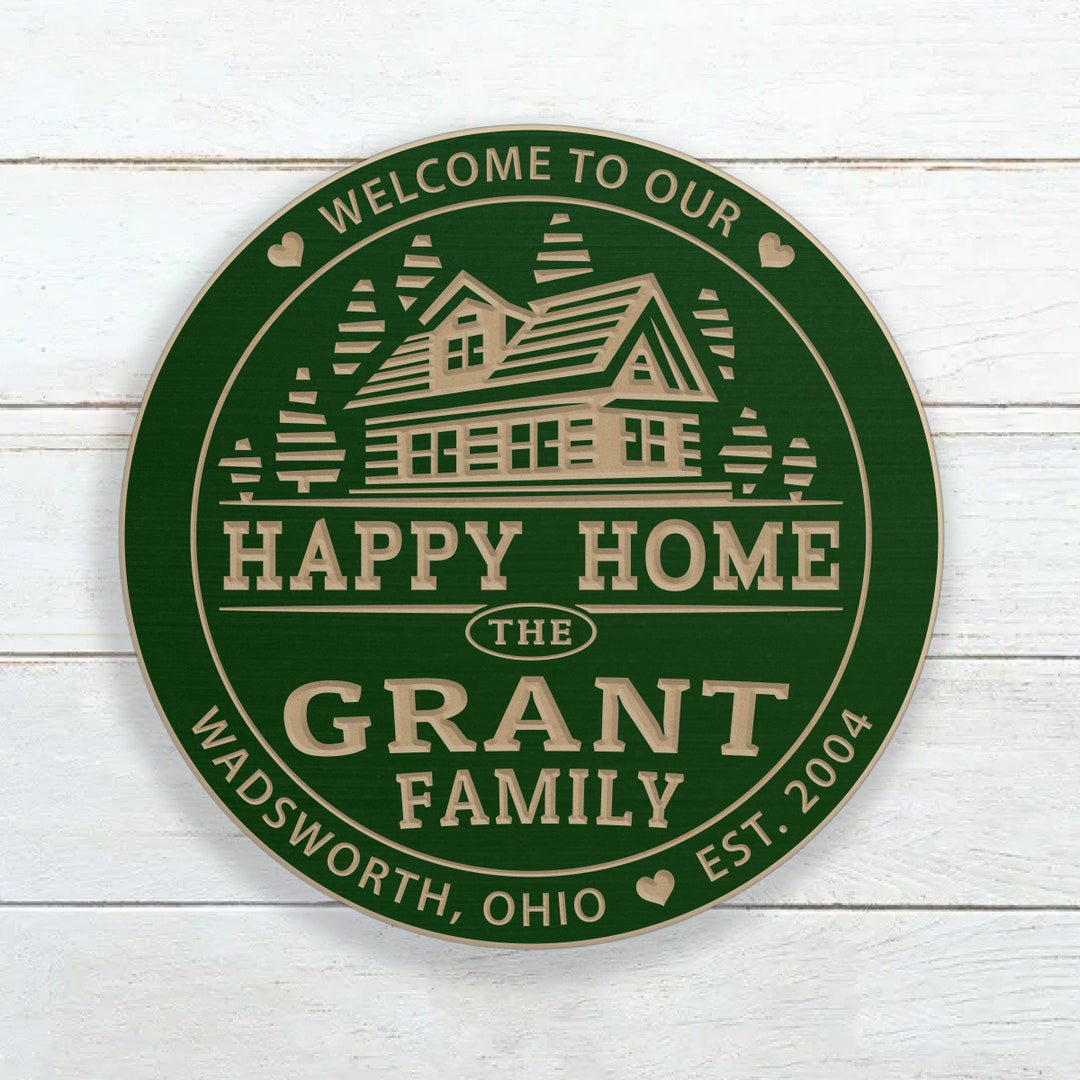 Happy Home Sign / Personalized Cabin Sign / Carved Wood Sign / Custom ...