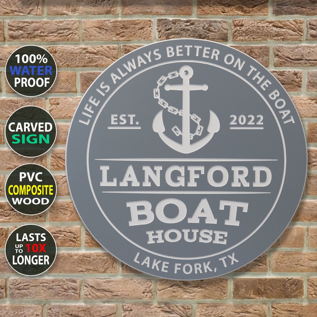 Waterproof Boathouse Outdoor Sign / Personalized Outdoor Sign / Carved ...