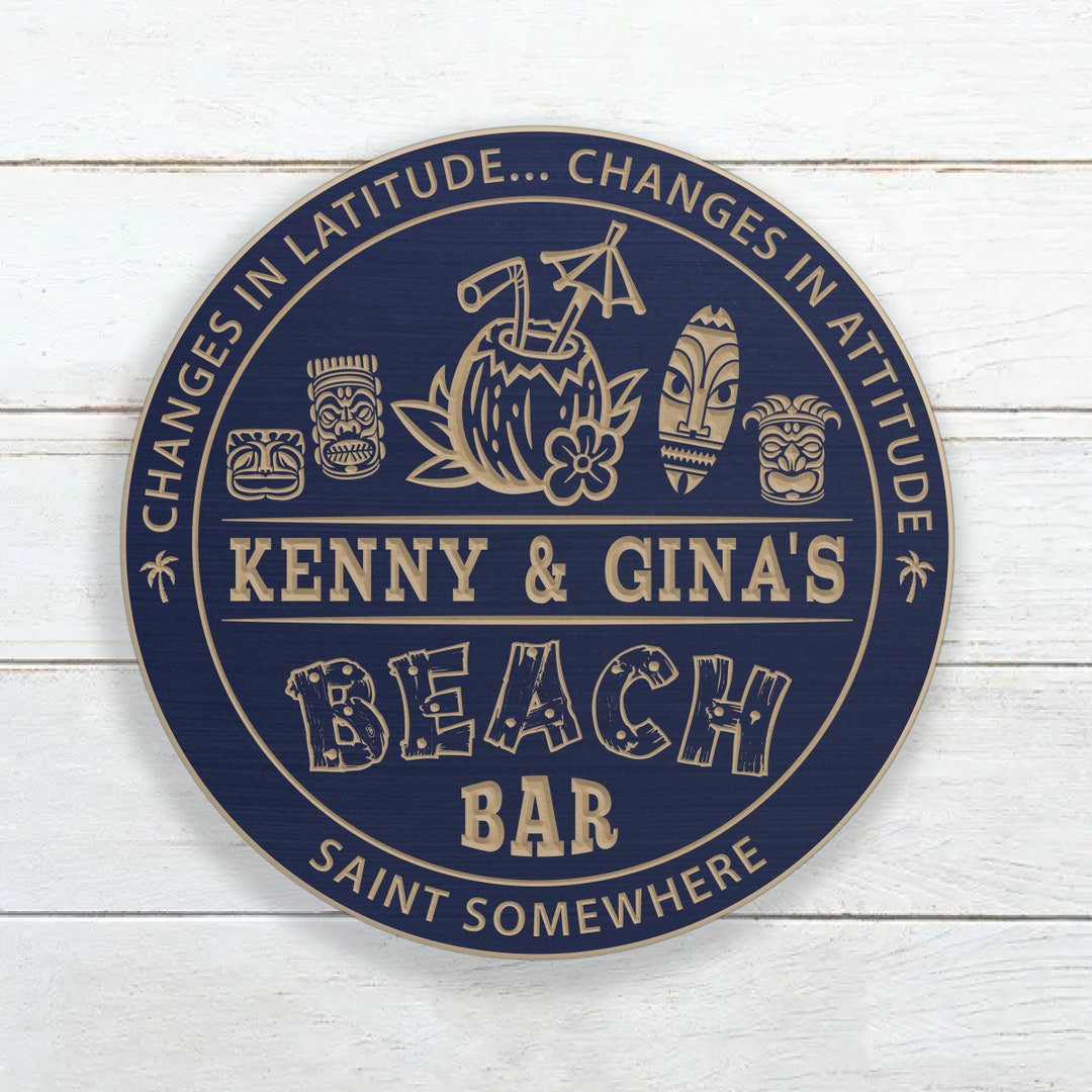 Personalized Wooden Tiki Beach Bar Sign - Custom Carved Tropical Decor ...