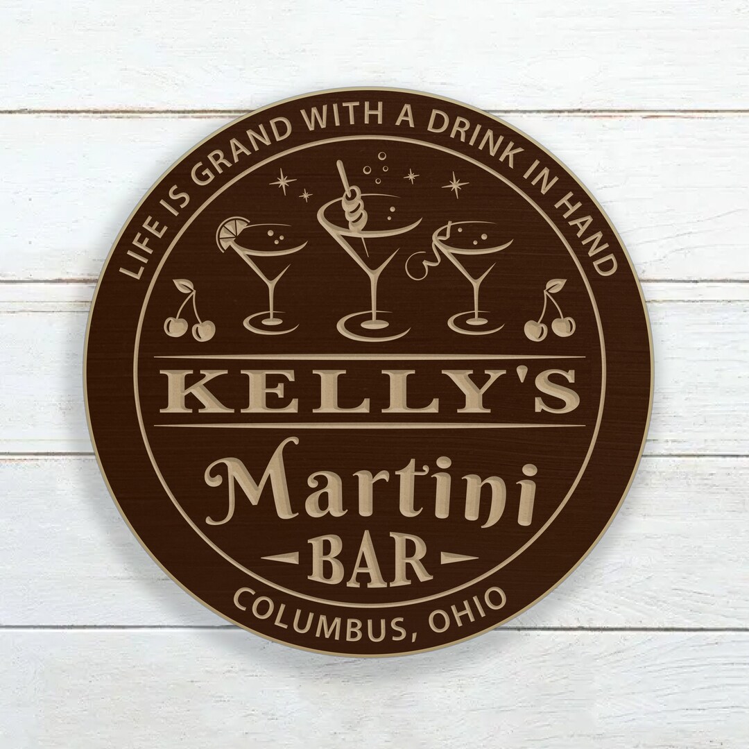 Martini Bar Sign With Name / Personalized Martini Bar Sign / Carved ...