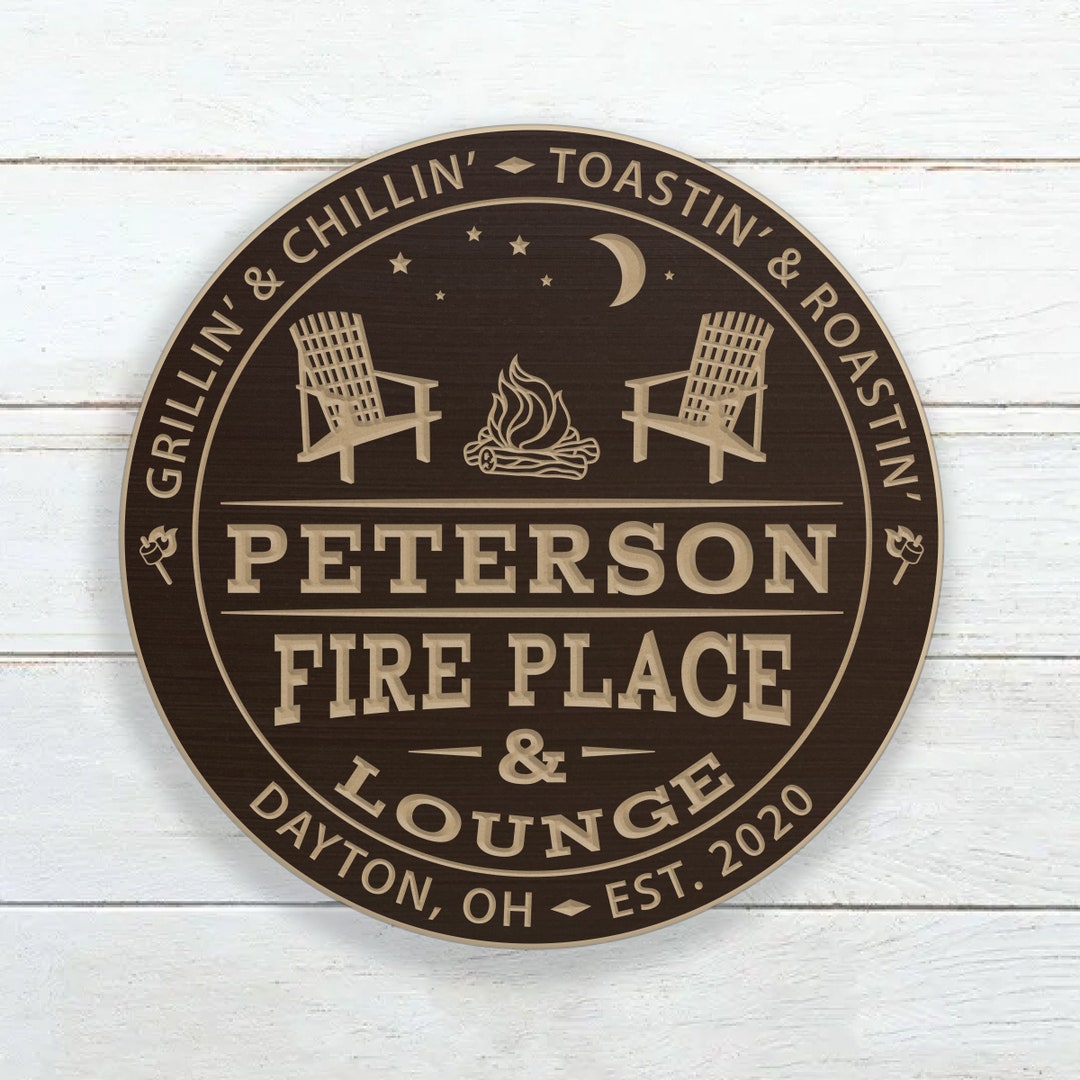 Fire Place Sign / Personalized Fire Place and Lounge Sign / Carved Wood ...
