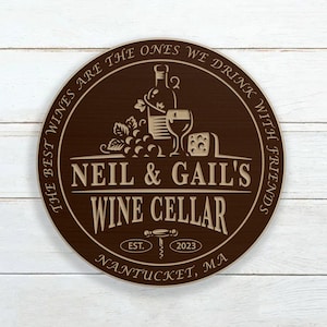 Wine Cellar Sign With Name / Personalized Wine Bar Sign / Carved Wood ...