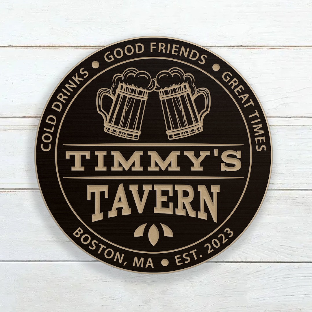Tavern Bar Sign With Beer Mugs and Name / Personalized Basement Bar ...