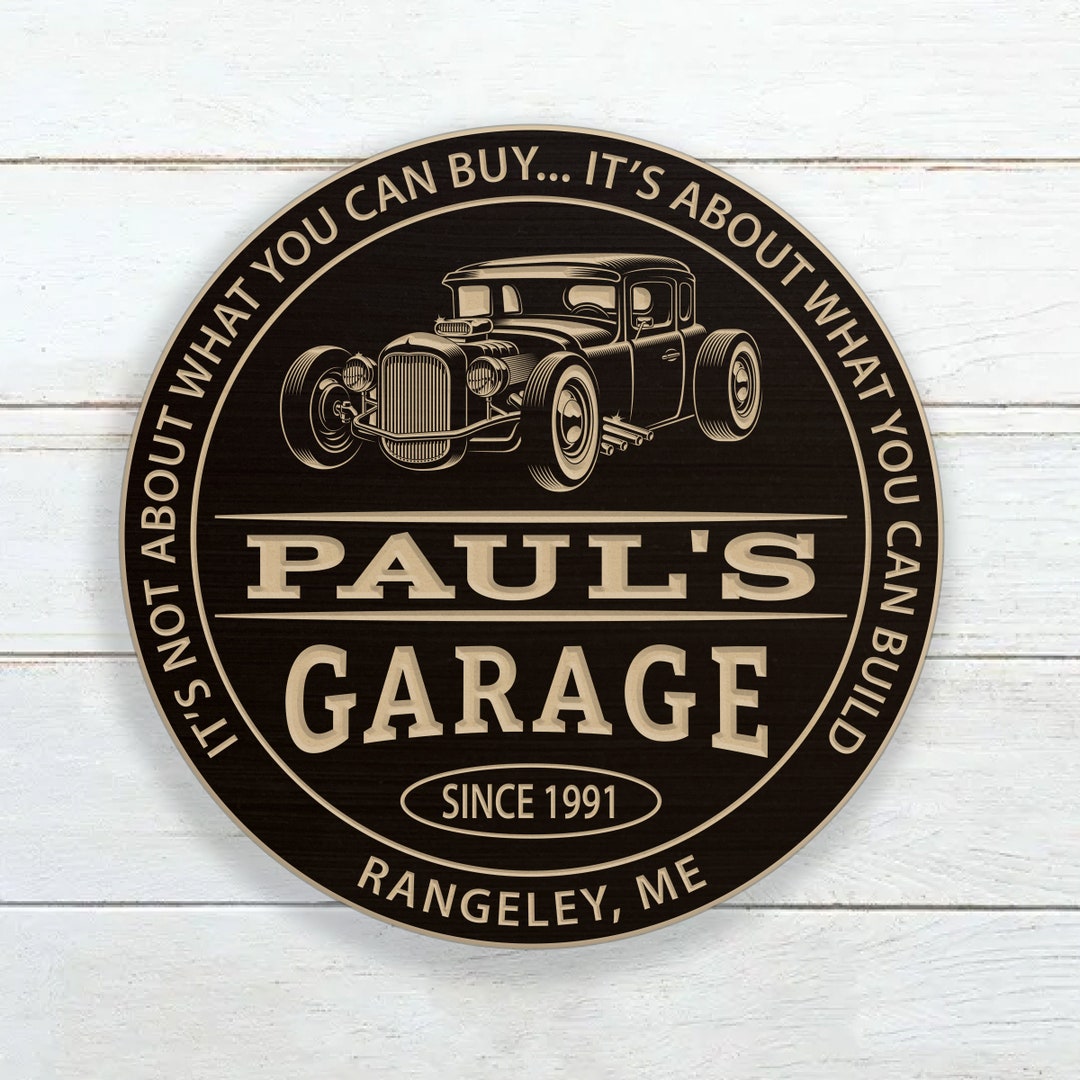 Hot Rod Garage Name Sign / Personalized Garage Sign / Carved Wood Sign ...