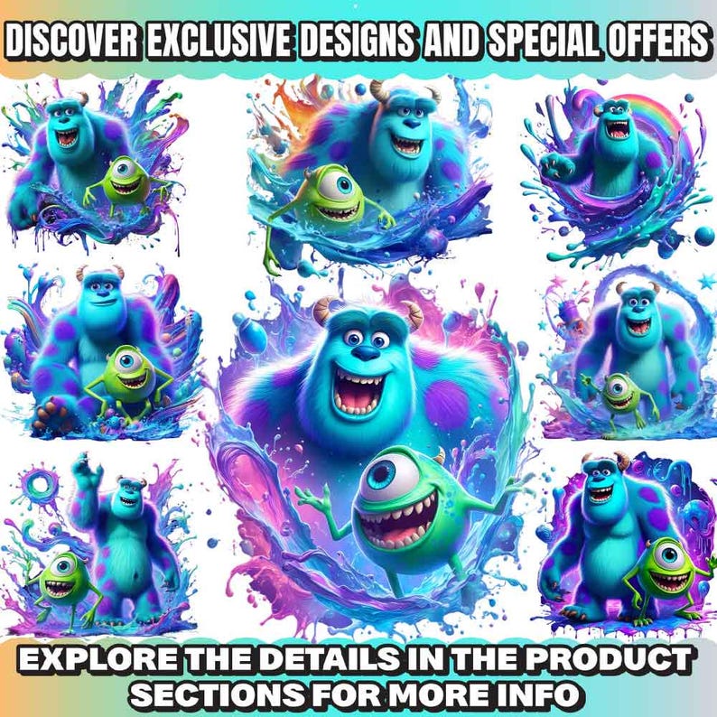 8 PNG Monsters Inc Splash and Watercolor Digital Design PNG File for ...