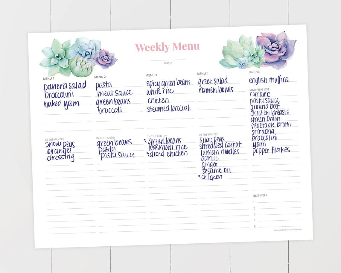 Buy Menu Planner | Plan Four Mix and Match Meals | Printable Meal ...