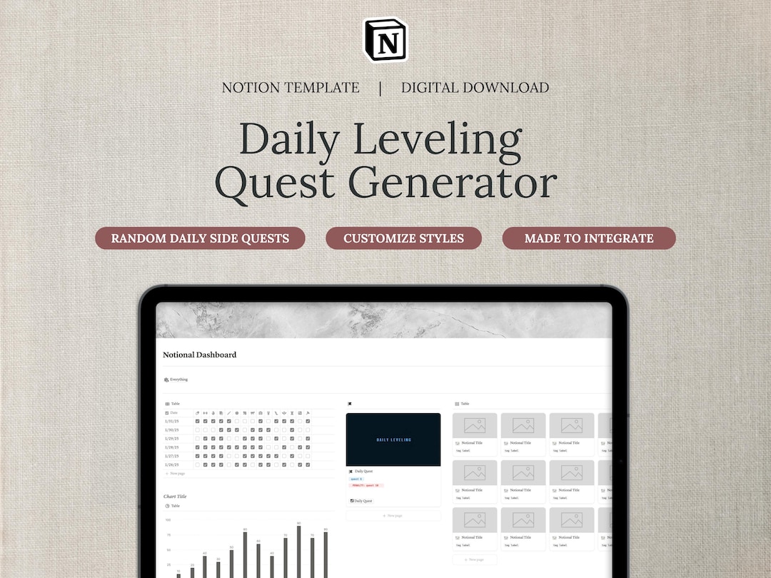 Notion Template - Daily Leveling Quest Generator Inspired by Anime - Etsy