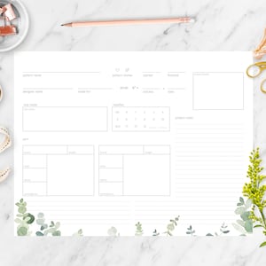 Knitting Worksheet for Knitting Planner Eucalyptus Printable and ...