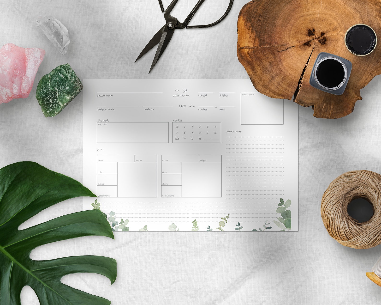 Knitting Worksheet for Knitting Planner Eucalyptus - Etsy