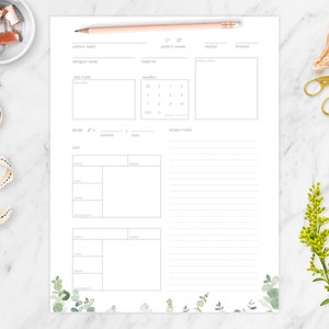 Knitting Worksheet for Knitting Planner Eucalyptus Printable and ...