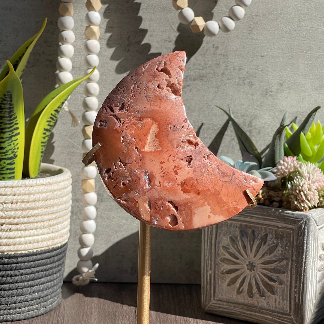 Druzy Pink Agate Moon With FREE Stand, New Find From Brazil, Large ...