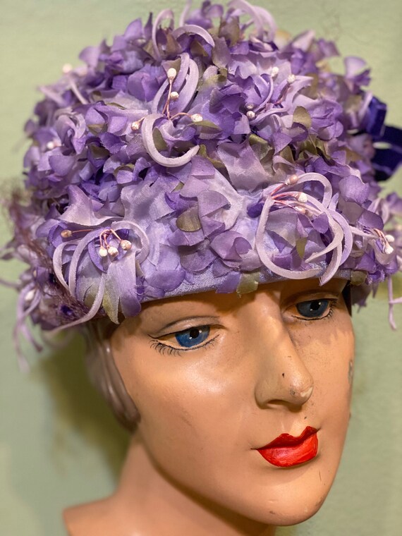 Vintage Lavender floral 60s vintage bucket style hat … - Gem