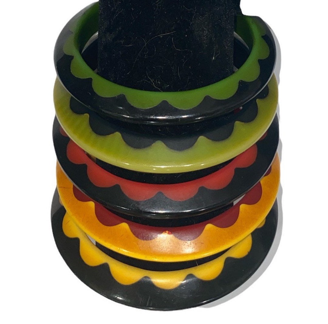 Vintage Lot Rare Bakelite Stack Inlaid Bangles Multiple Colors Daisy ...