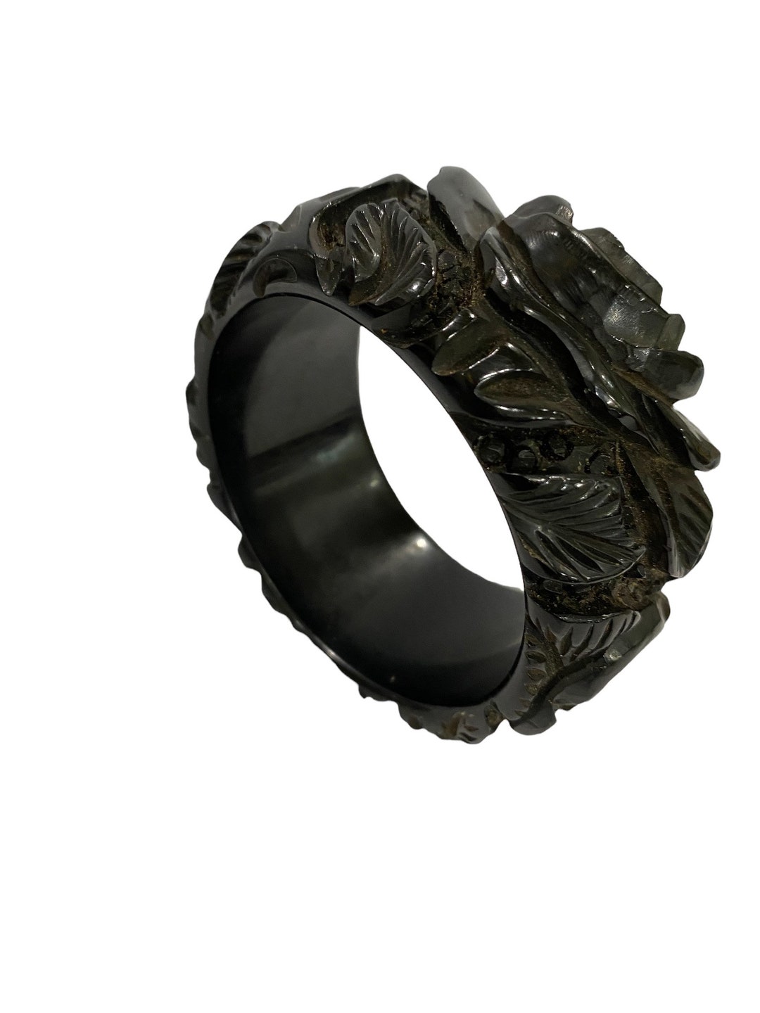 Vintage Bakelite Bangle: Heavily Carved Black Bakelite Bangle - Etsy