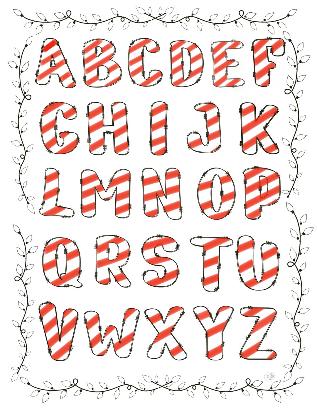 Holiday Alphabet Coloring Sheet, Candy Cane ABC, Christmas Lights ...