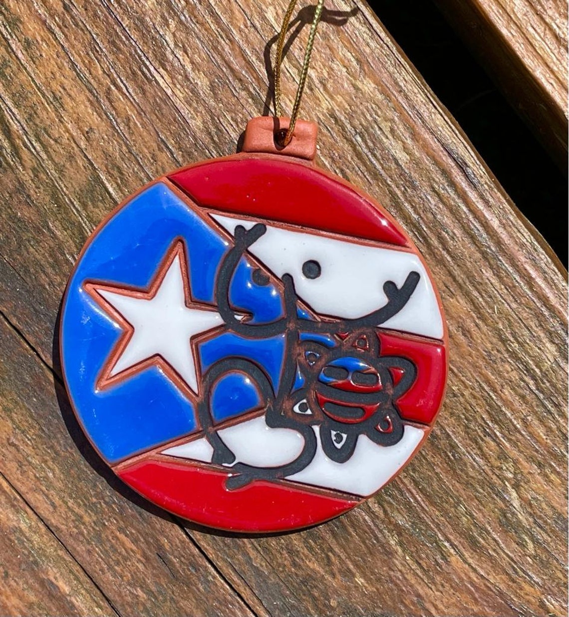 Adorno Arbol Bandera Coqui y Sol Taino Red Clay | Etsy