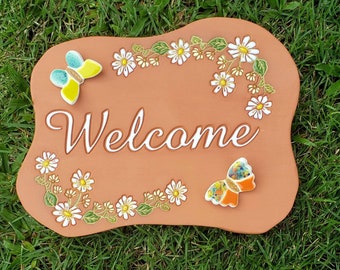 Welcome Hand Crafted Wall Hanging/clay Decor/air Dry Clay Welcome Sign ...