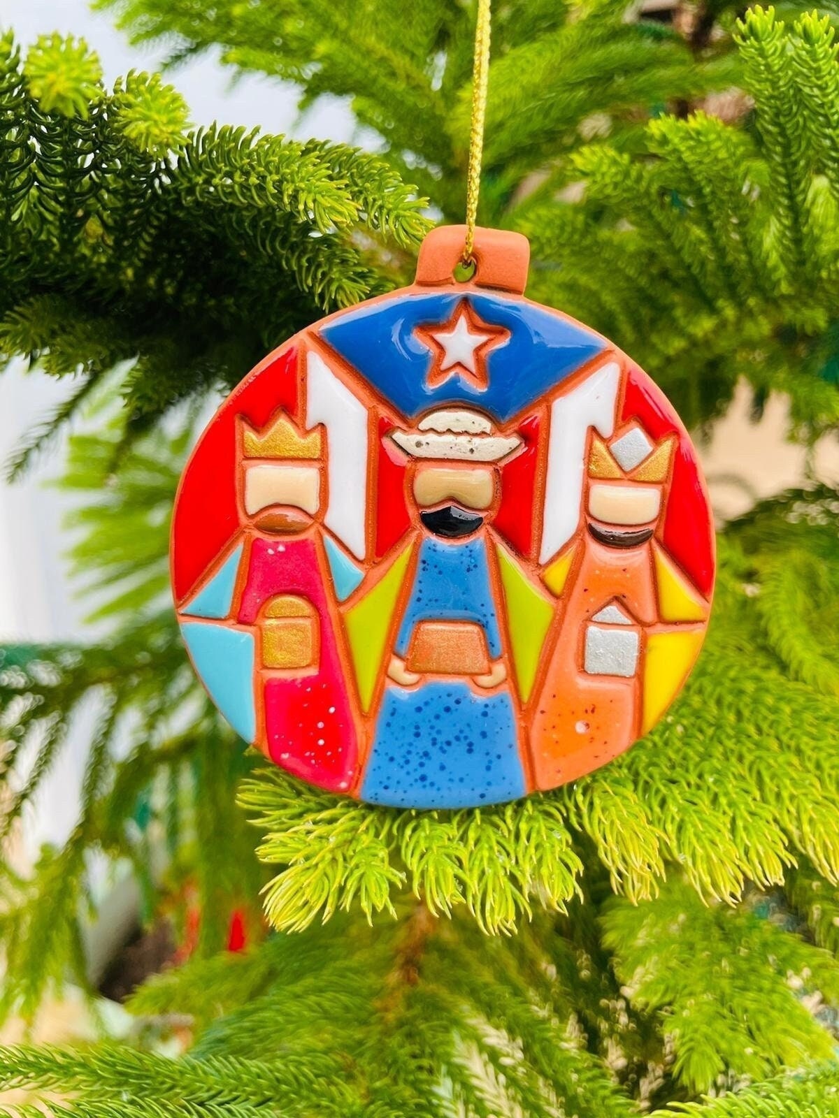 Three Kings PR Flag Hand Crafted Ornament Red Clay Decor | Etsy