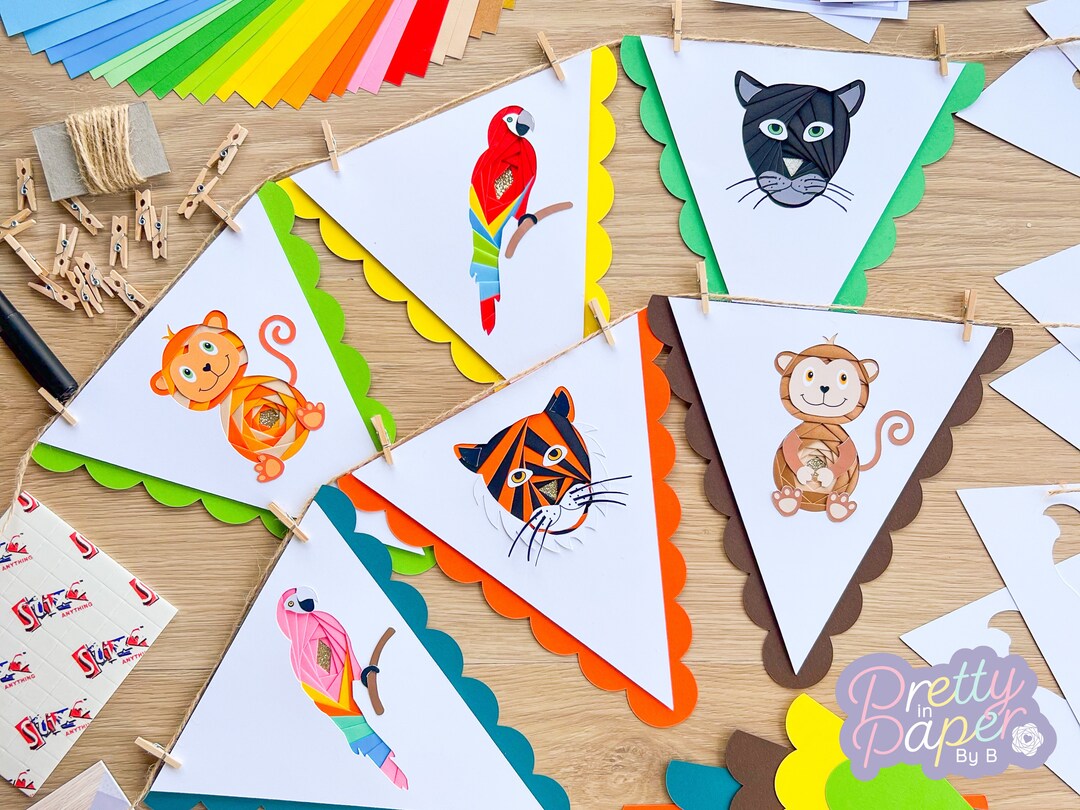 Jungle Animal Bunting Craft Kit Iris Folding Craft Activity Tiger ...