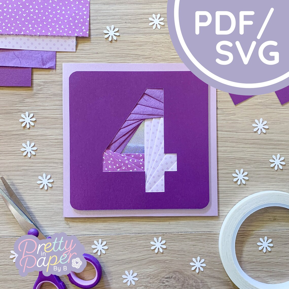 Number 4 Iris Folding Pattern PDF SVG | Four Beginner Iris Folding ...