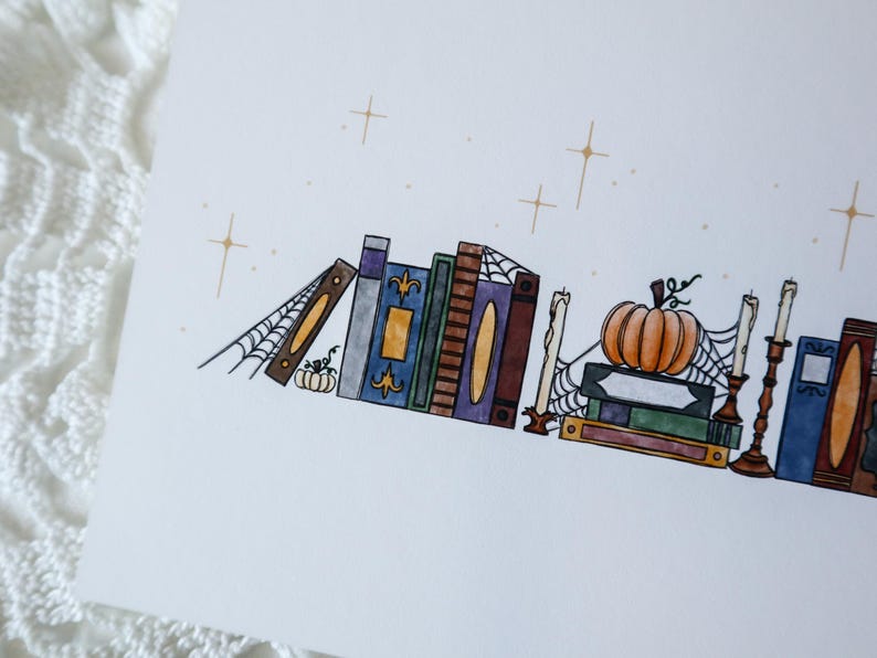 Spooky Bookshelf Art Print - Etsy