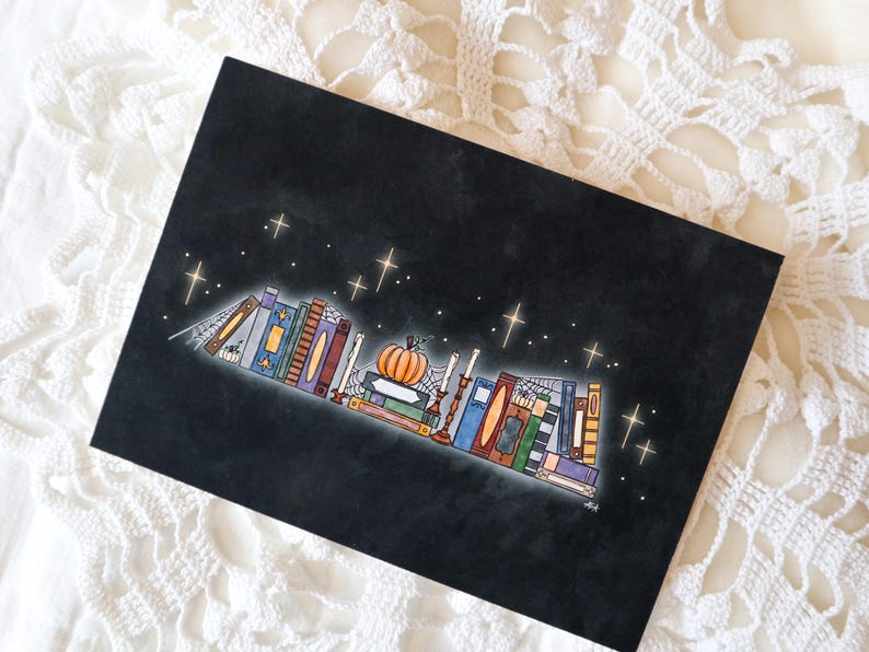 Spooky Bookshelf Art Print - Etsy