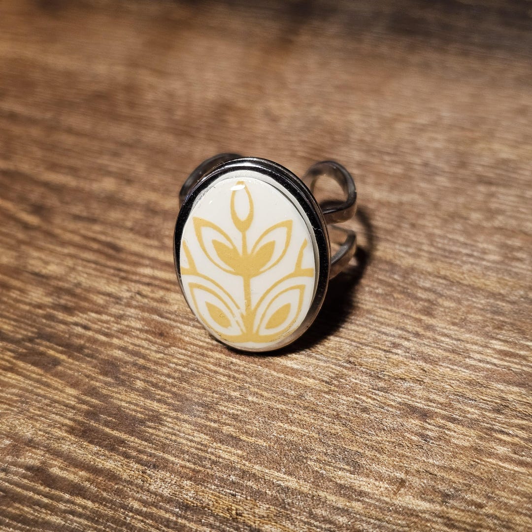 Butterfly Gold Pyrex Correlle Stems Oval Stainless Ring - Etsy