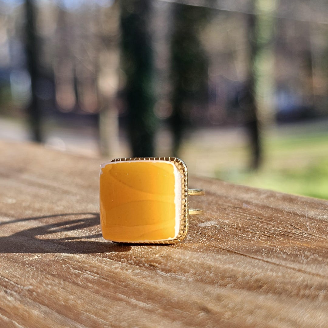 Yellow Daisy Pyrex Gold Stainless Square Ring - Etsy