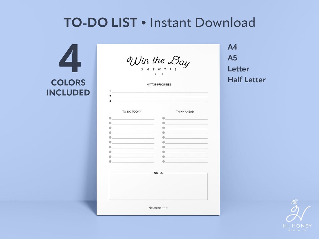 Win the Day, Motivational to Do List Printable, Tasks List Organizer ...