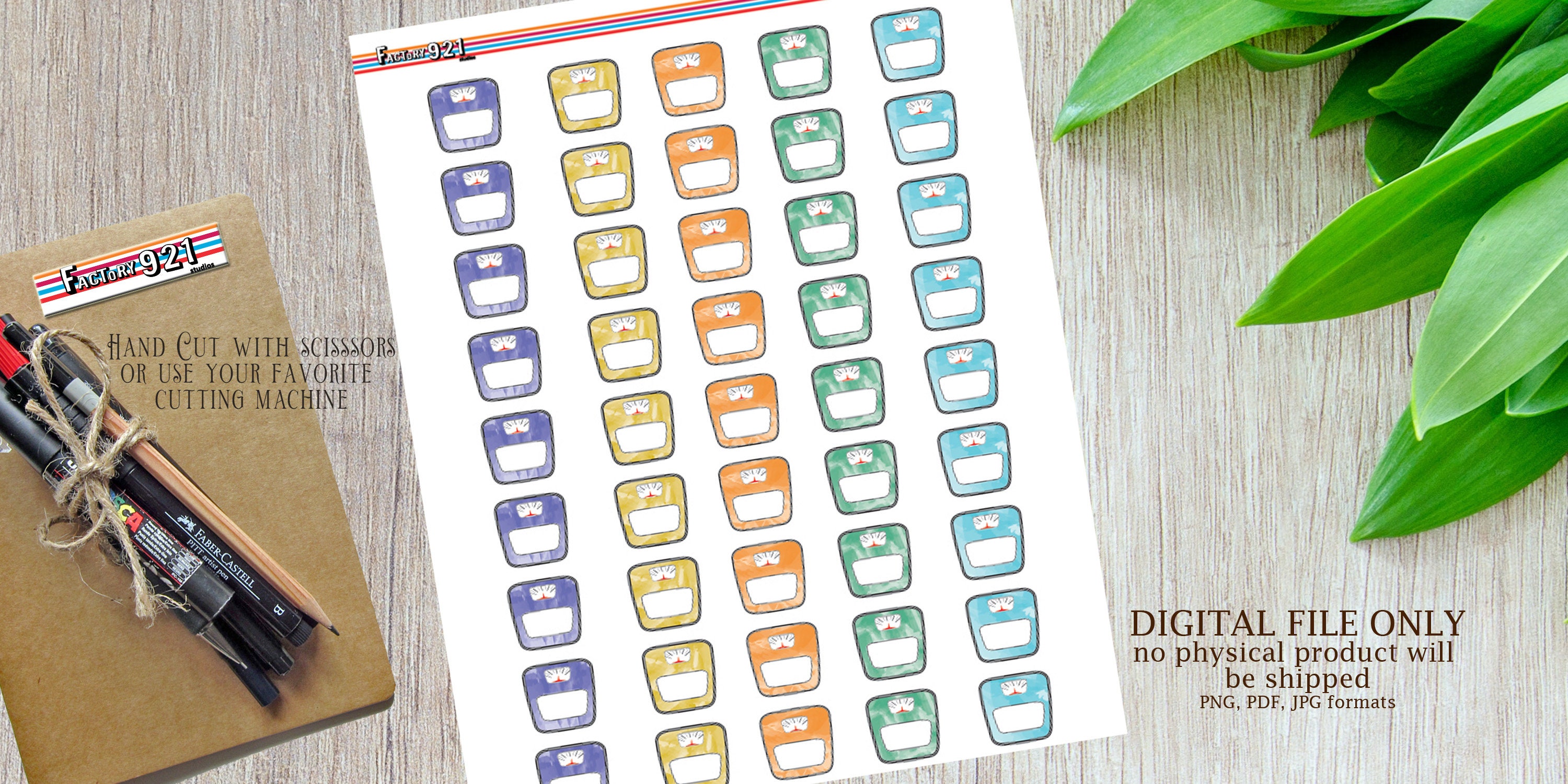 Weight Scale Planner Stickers/bold Colors/planner Stickers/printable ...