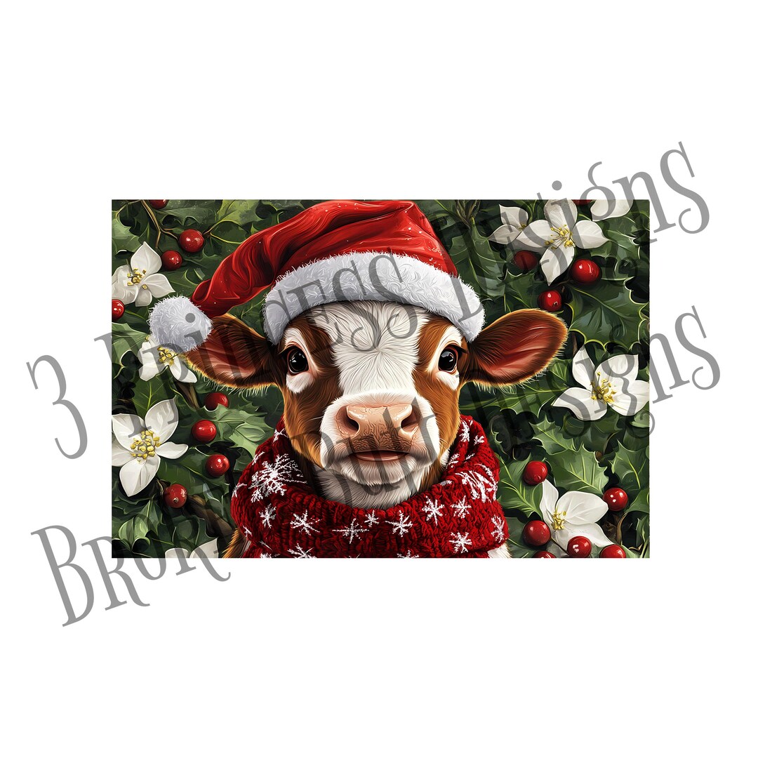 Christmas Calf Sign, Traditional Red and Greencow Decor - Etsy