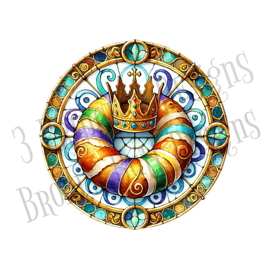 King Cake Sign (2 Options), Faux Stained Glass Sign, Mardi Gras Decor ...