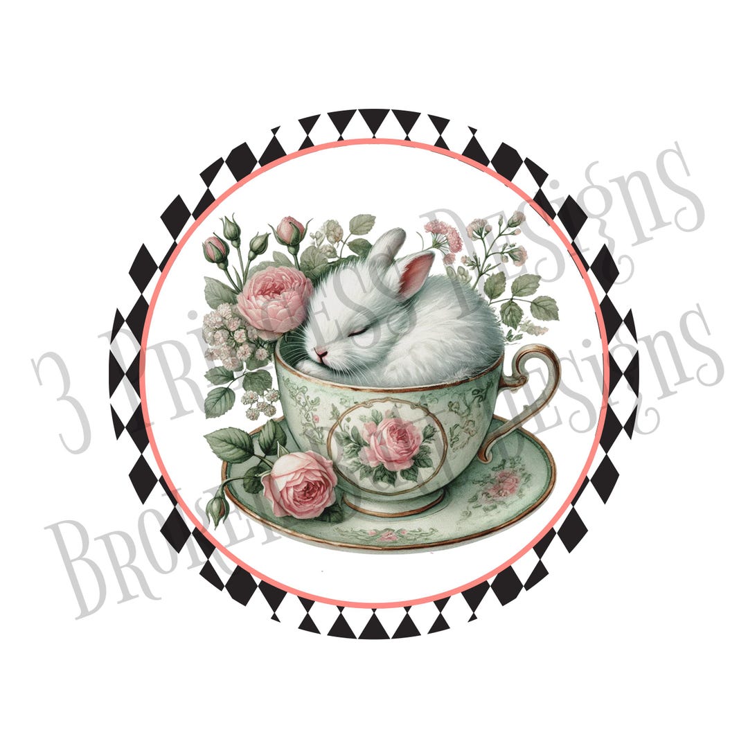 Spring Bunny in a Teacup Sign, Vintage Teacup Sign, Wreath Sign - Etsy