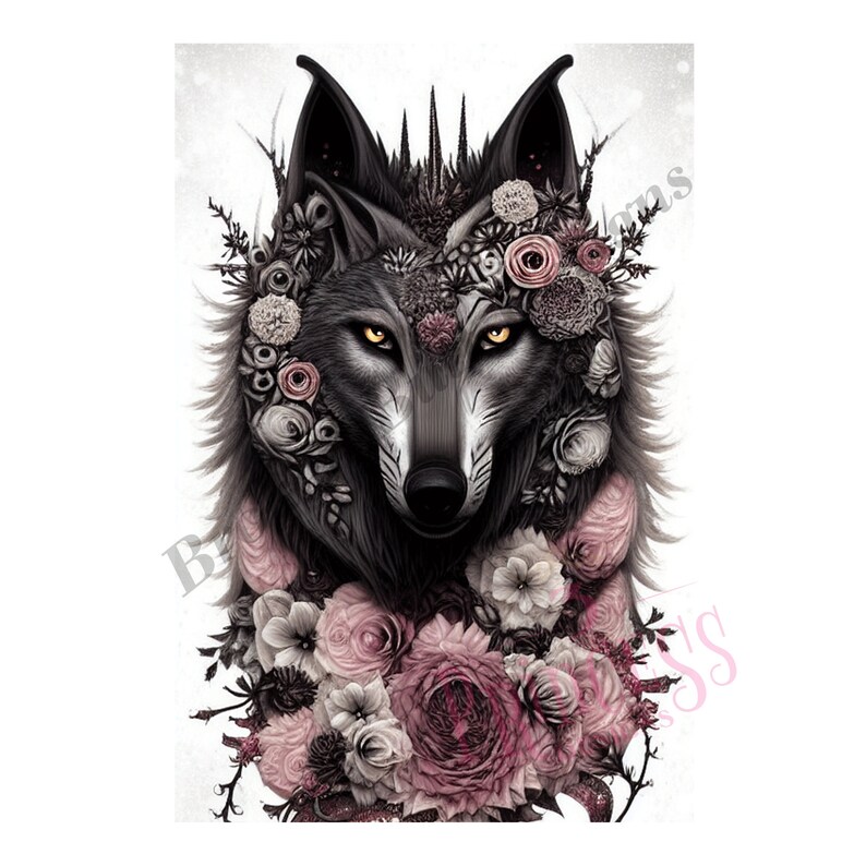 Black Wolf With Flowers Sign - Etsy