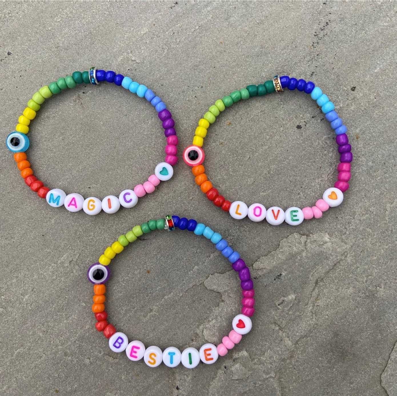 LARGE Rainbow Style Personalised Rainbow Bead Bracelet | Etsy