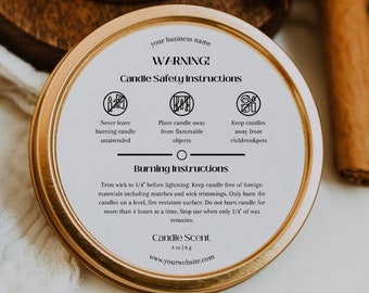 Editable Candle Warning Label Template, Printable Candle Safety Sticker ...