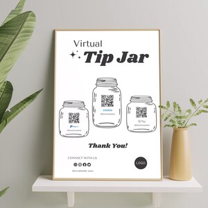 Editable Virtual Tip Jar Venmo Payment Sign, Retro QR Code Sign Template, Printable Tips ...