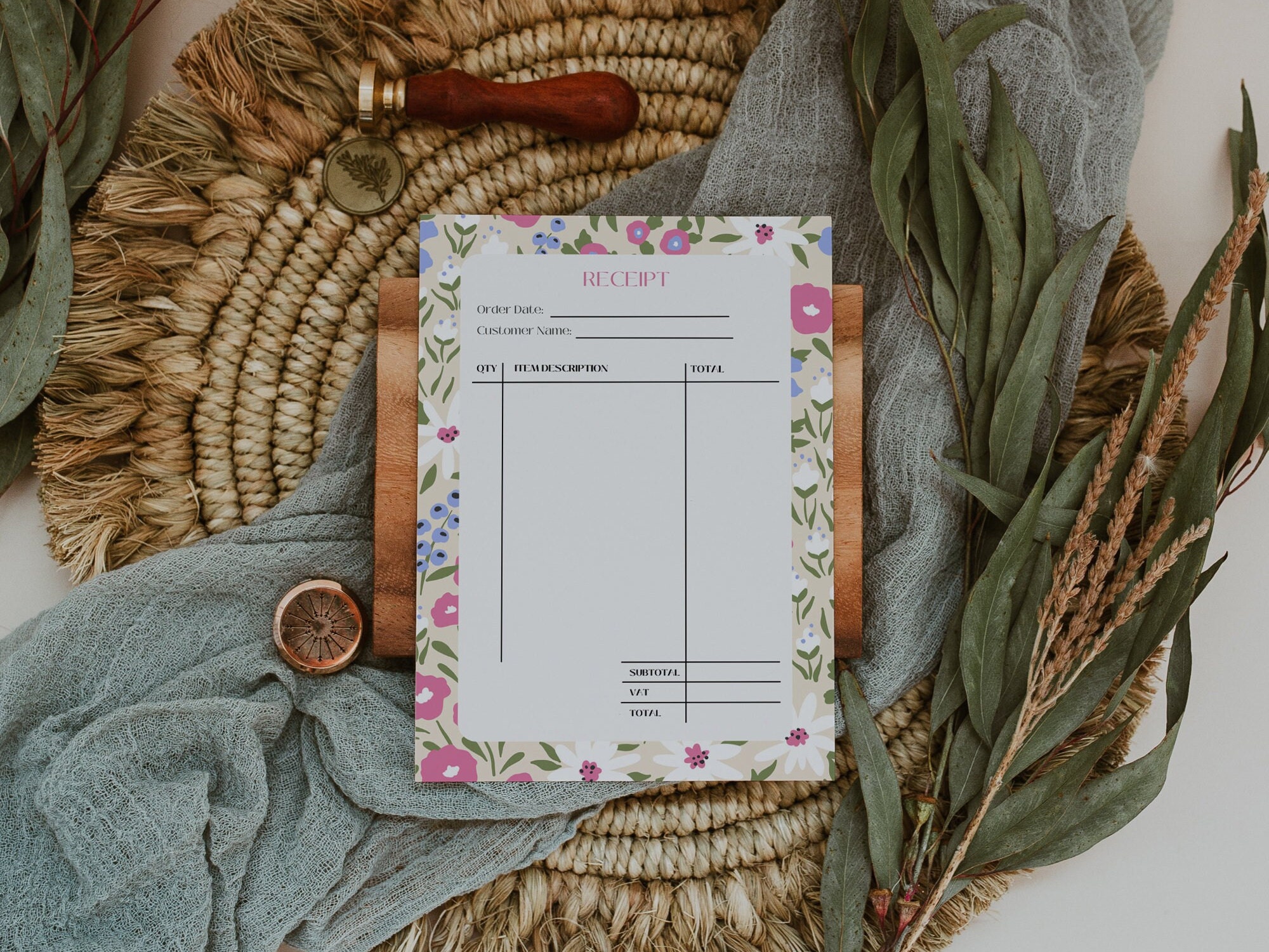 Editable Floral Receipt Template, Boho Order Receipt Form Template ...