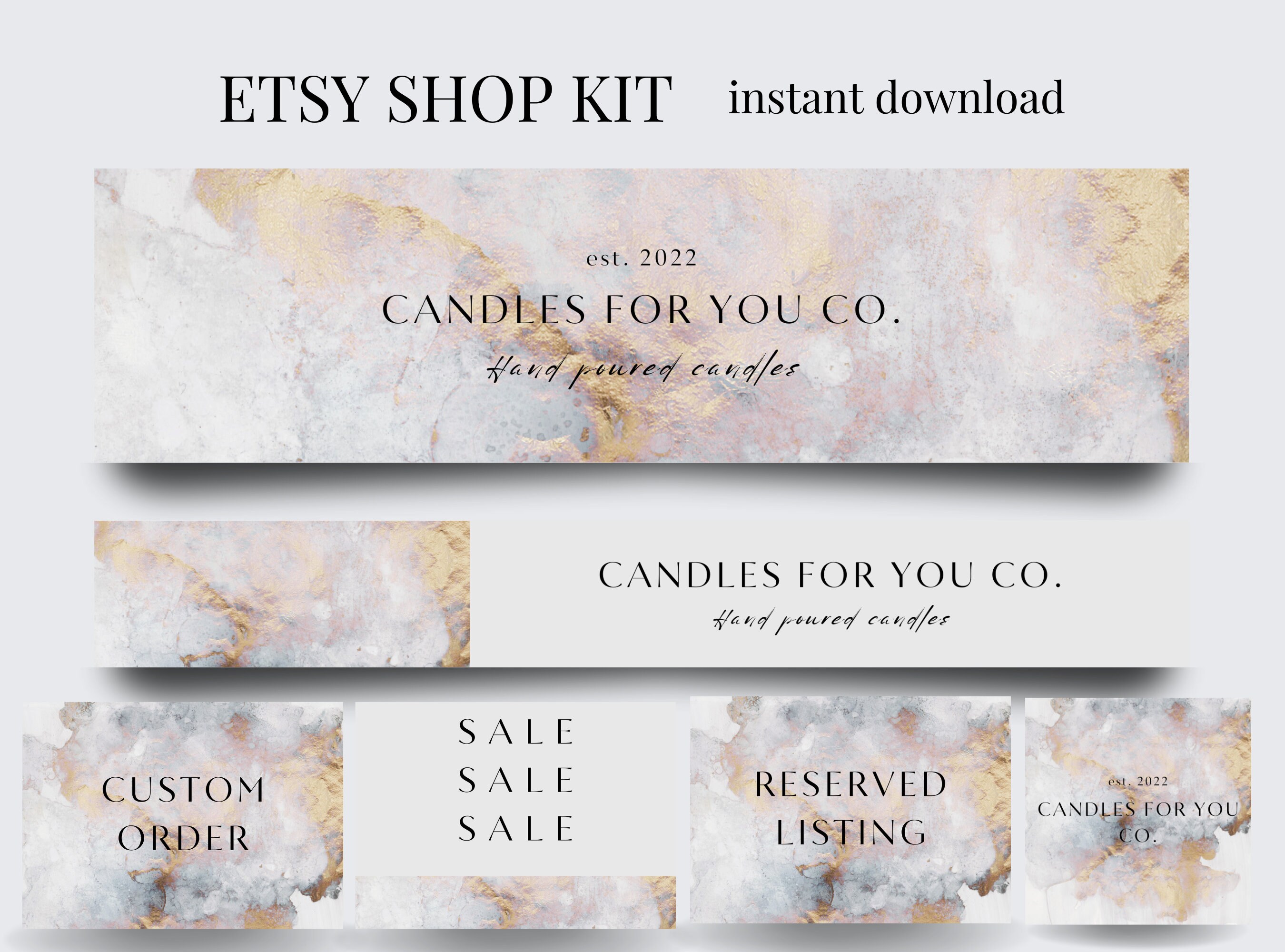 Modern Etsy Shop Graphic Bundle Kit, Marble Etsy Shop Banner Template ...