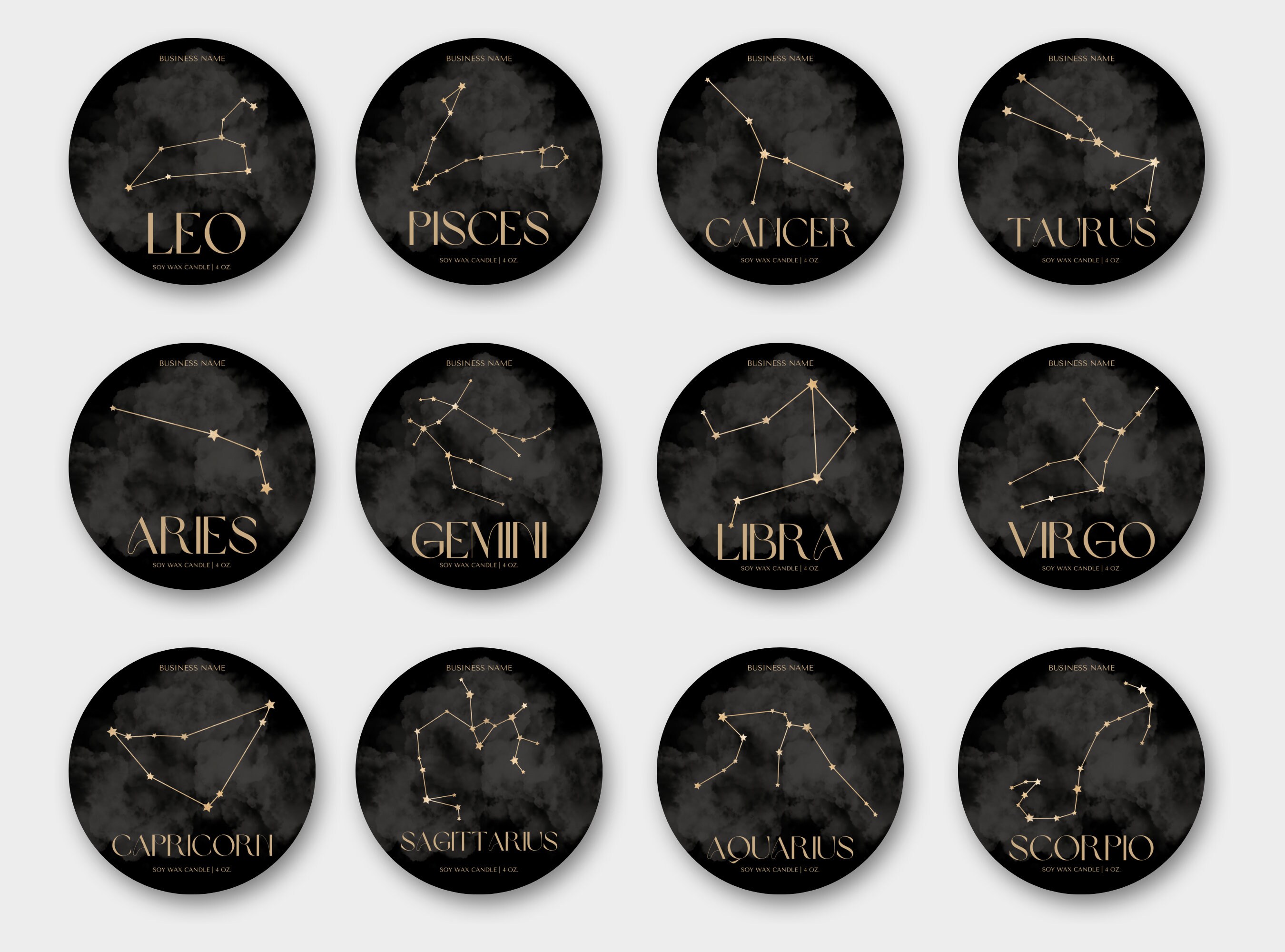 Zodiac Sign Candle Label Template 12 Pcs Constellations Round - Etsy