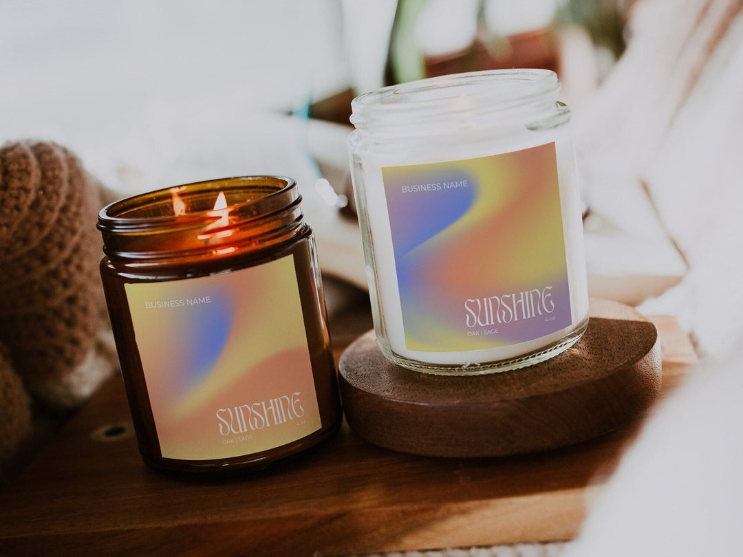 Editable Gradient Candle Label Template, Customizable Yellow Candle ...