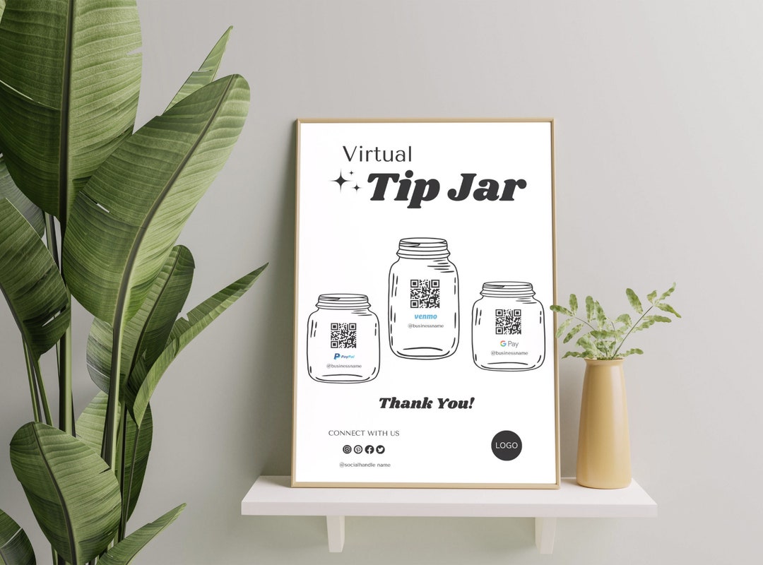 Editable Virtual Tip Jar Venmo Payment Sign, Retro QR Code Sign ...