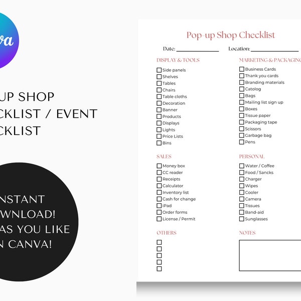 Craft Show Checklist, Pop up Shop Checklist, Vendor Event Planner, Checklist - Etsy
